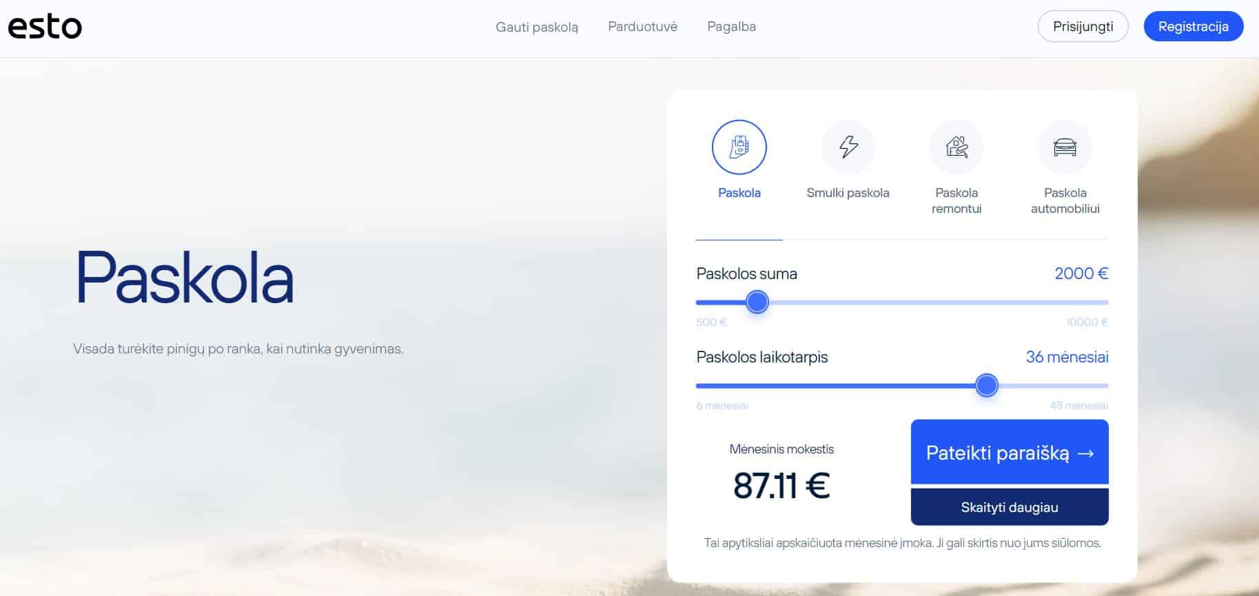 ESTO - supaprastinta paskola tuomet kai reikia